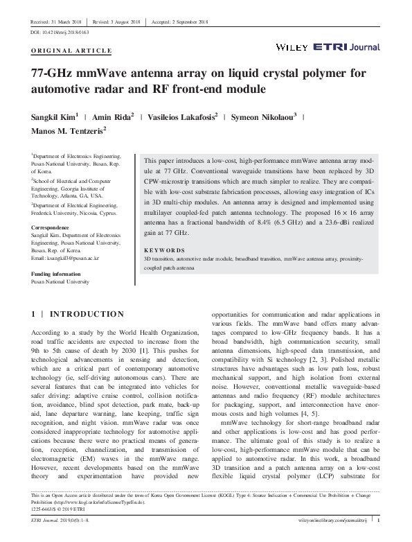 (PDF) 77-GHz mmWave antenna array on liquid crystal polymer for ...