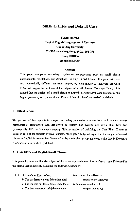 (PDF) Small Clauses and Default Case