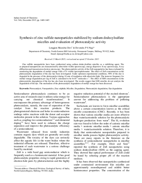 (PDF) Synthesis of zinc sulfide nanoparticles stabilized by sodium ...