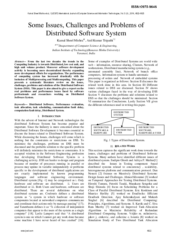 Pdf Some Issues Challenges And Problems Of Distributed Software System