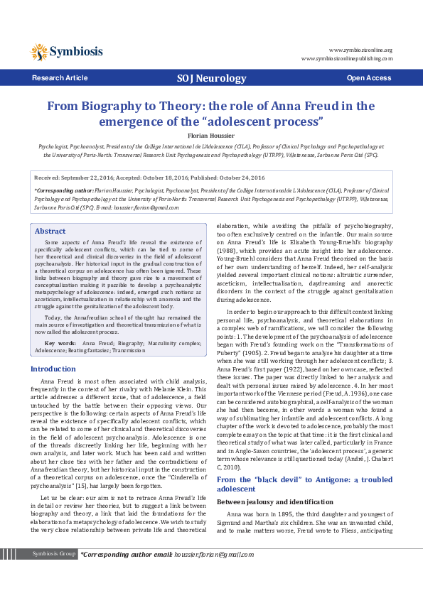 (PDF) From biography to theory: the role of Anna Freud in the emergence ...
