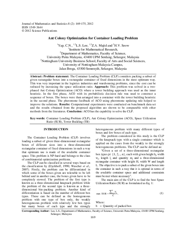 (PDF) Ant Colony Optimization for Container Loading Problem
