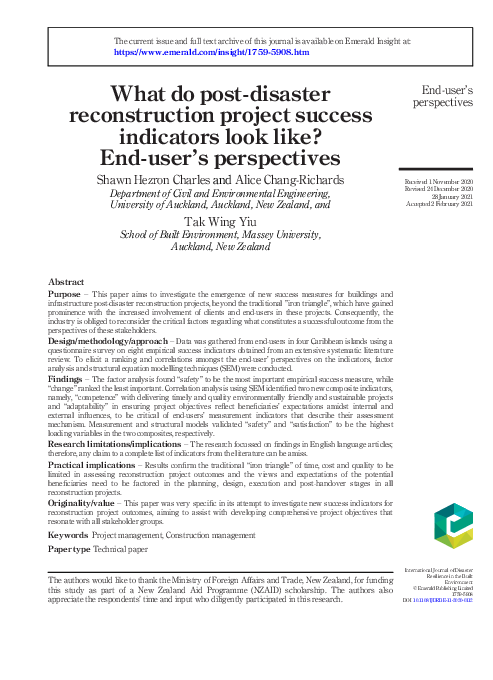(PDF) What do post-disaster reconstruction project success indicators ...