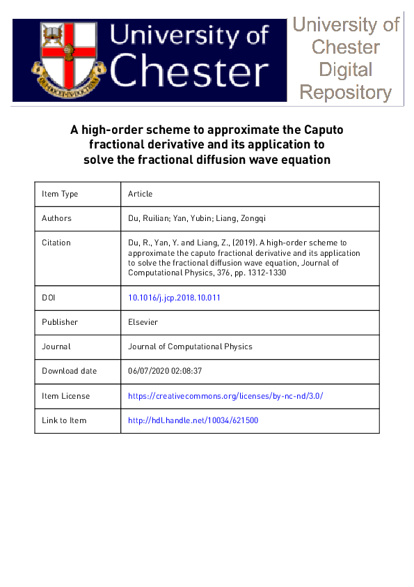 Pdf A High Order Scheme To Approximate The Caputo Fractional Derivative And Its Application To
