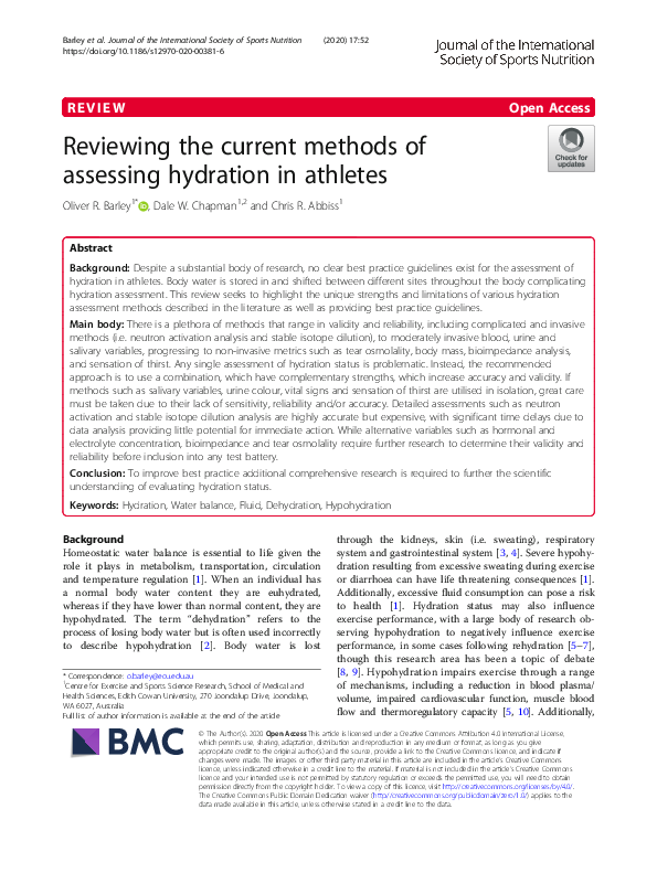 (PDF) Reviewing the current methods of assessing hydration in athletes