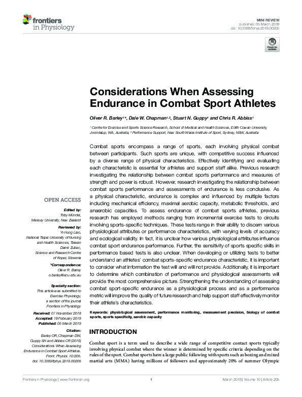 (PDF) Considerations When Assessing Endurance in Combat Sport Athletes