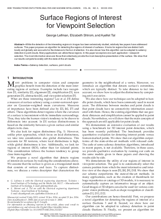 (PDF) Surface regions of interest for viewpoint selection