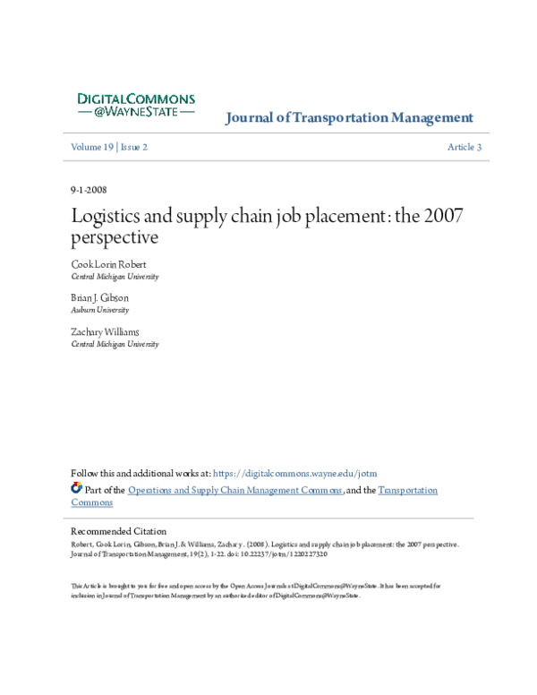 (PDF) Logistics and supply chain job placement: the 2007 perspective