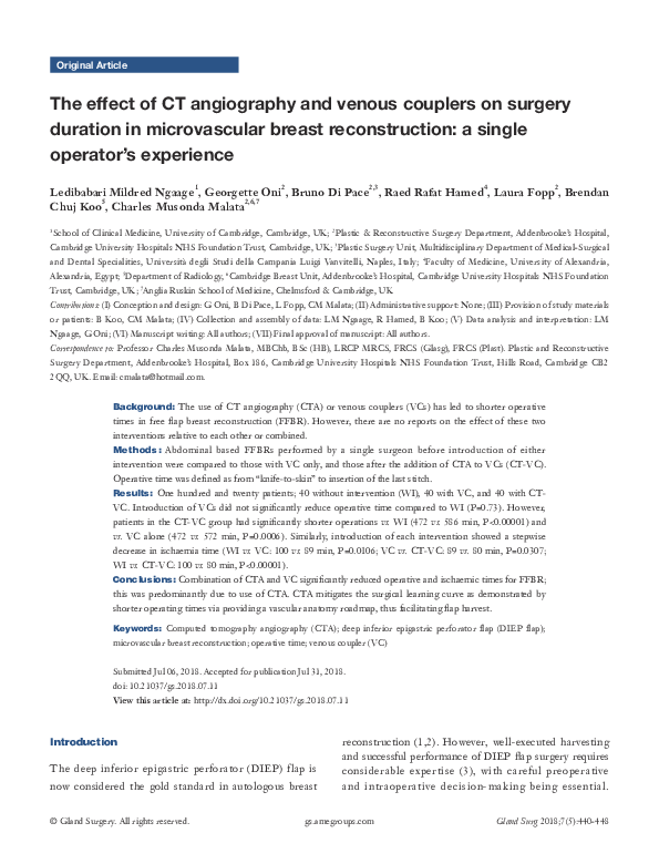 (PDF) The effect of CT angiography and venous couplers on surgery ...