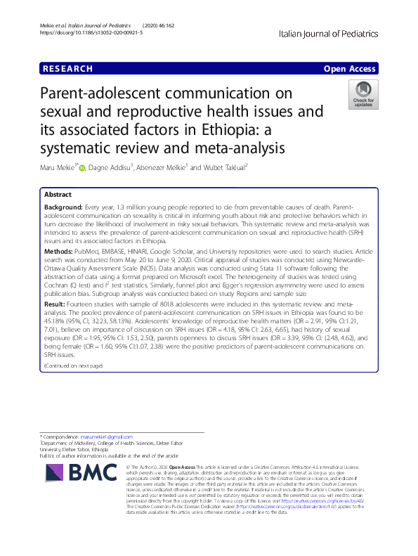 (PDF) Parent-adolescent communication on sexual and reproductive health issues and its ...