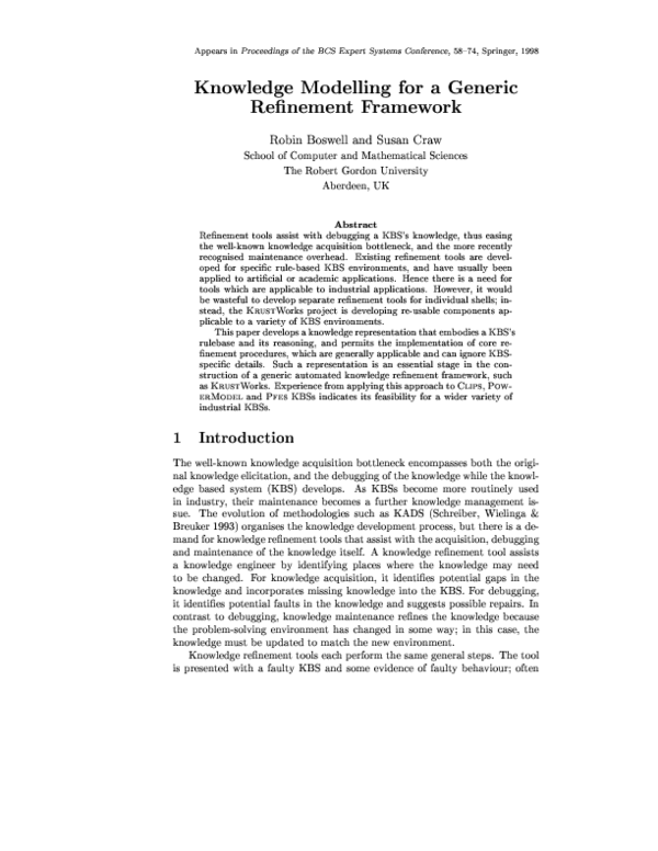 (PDF) Knowledge Modelling for a Generic Refinement Framework