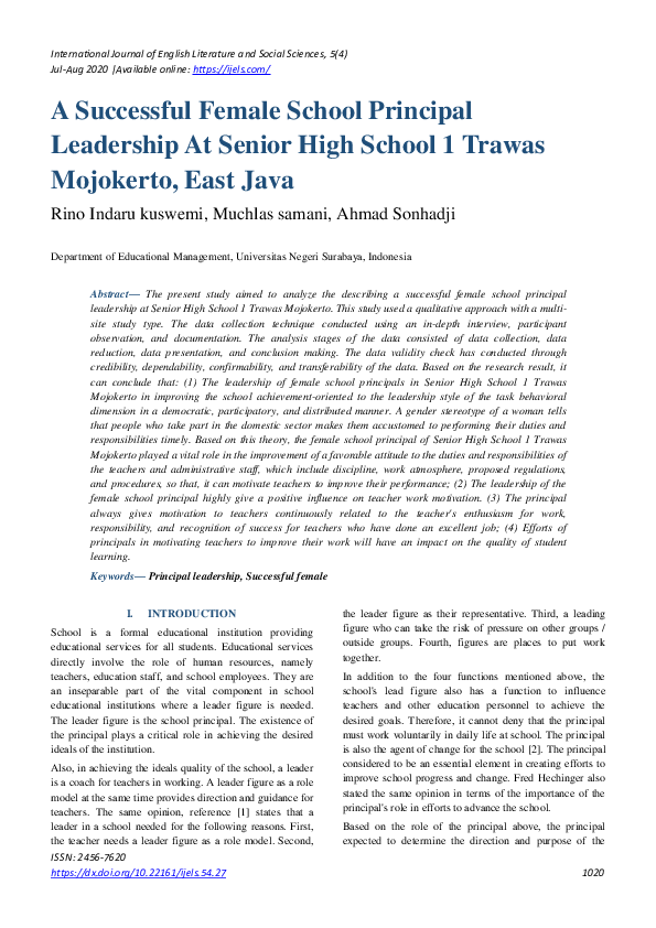 (PDF) A Successful Female School Principal Leadership At Senior High ...