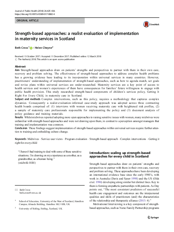 (PDF) Strength-based approaches: a realist evaluation of implementation ...
