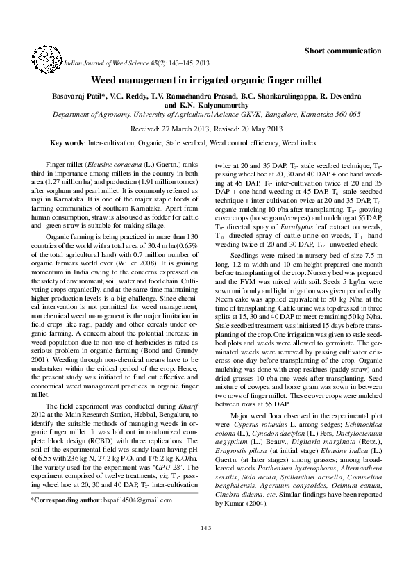 (PDF) Weed management in irrigated organic finger millet
