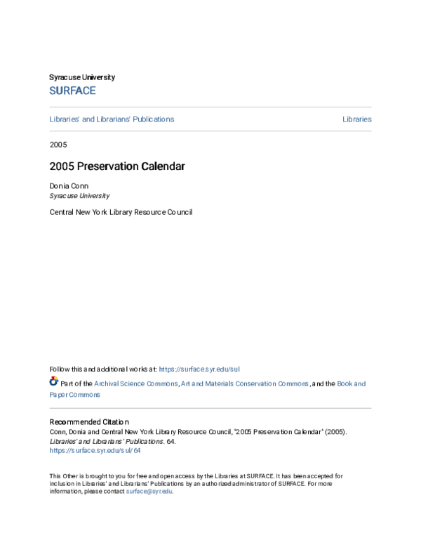 (PDF) 2005 Preservation Calendar