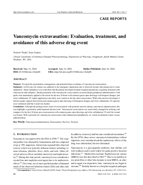 (PDF) Vancomycin extravasation: Evaluation, treatment, and avoidance of ...