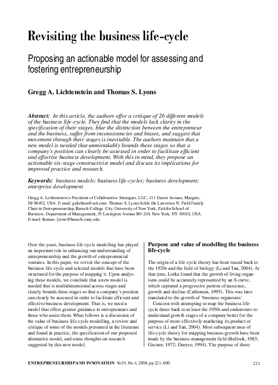 (PDF) Revisiting the Business Life-Cycle