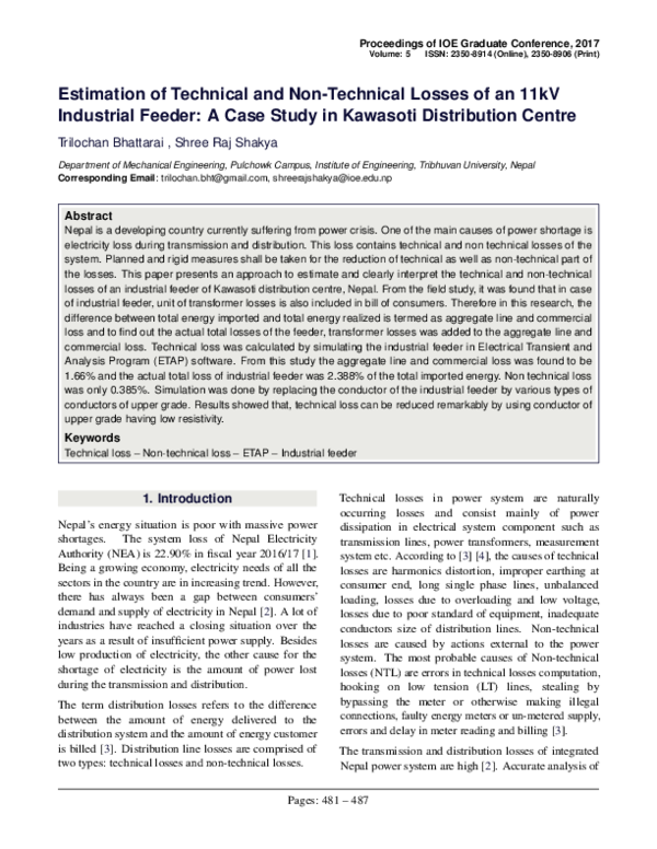 Pdf Estimation Of Technical And Non Technical Losses Of An 11kv Industrial Feeder A Case