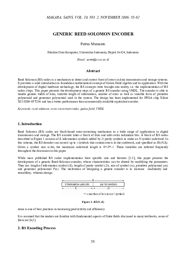 (PDF) Generic Reed Solomon Encoder