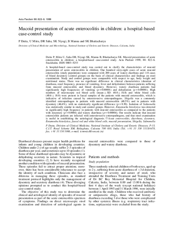 (PDF) Mucoid presentation of acute enterocolitis in children: a ...