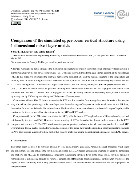 (PDF) Comparison of the simulated upper-ocean vertical structure using ...
