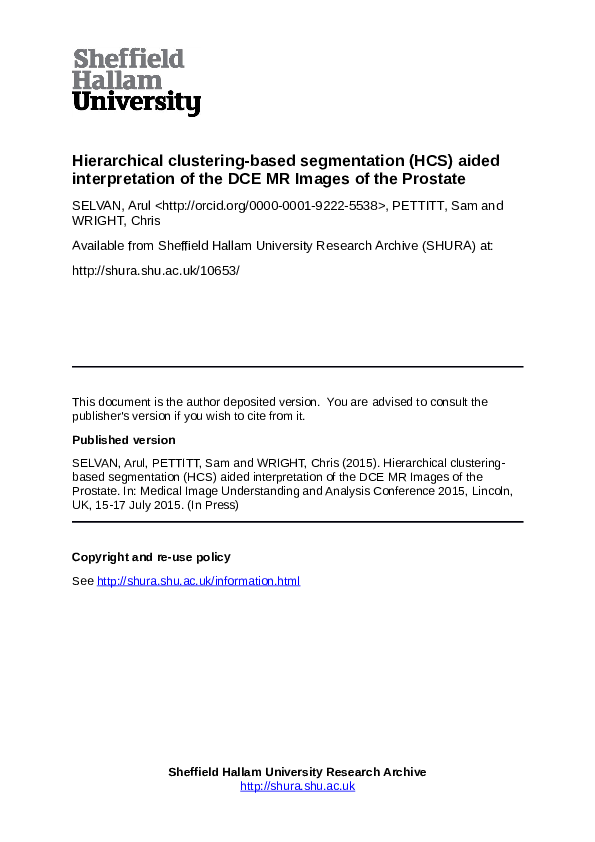 Pdf Hierarchical Clustering Based Segmentation Hcs Aided