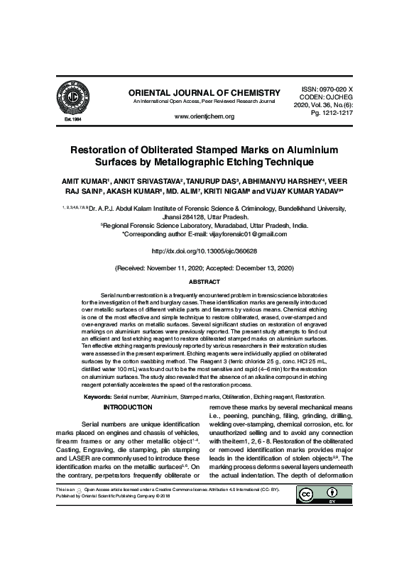 (PDF) Restoration of Obliterated Stamped Marks on Aluminium Surfaces by Metallographic Etching ...