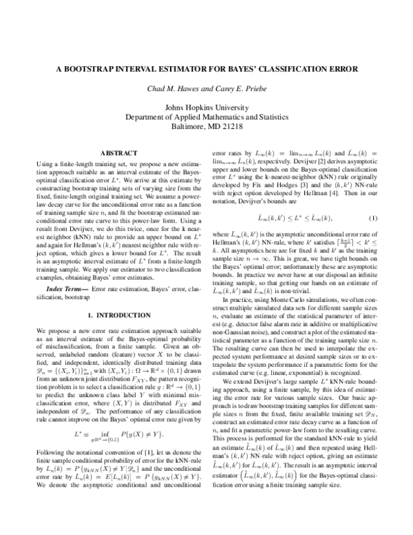 Pdf A Bootstrap Interval Estimator For Bayes Classification Error