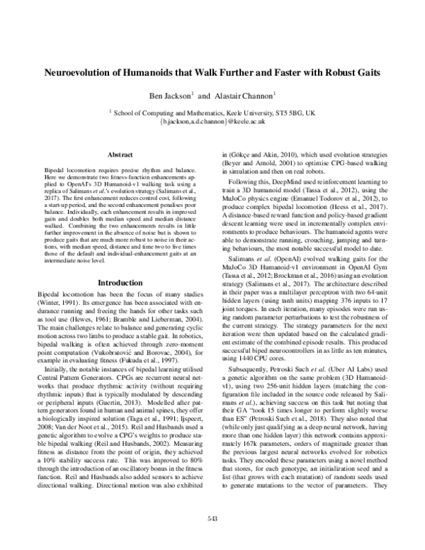 (PDF) Neuroevolution of Humanoids that Walk Further and Faster with ...