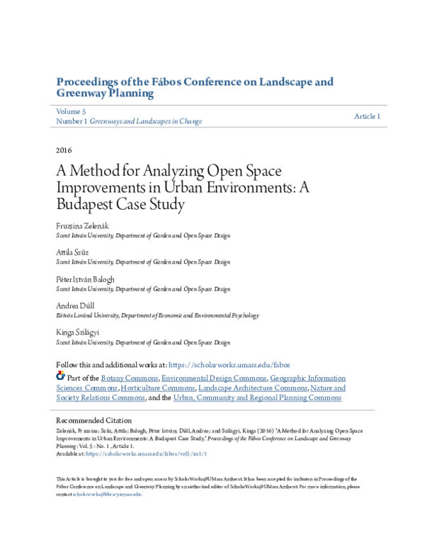(PDF) A Method for Analyzing Open Space Improvements in Urban ...