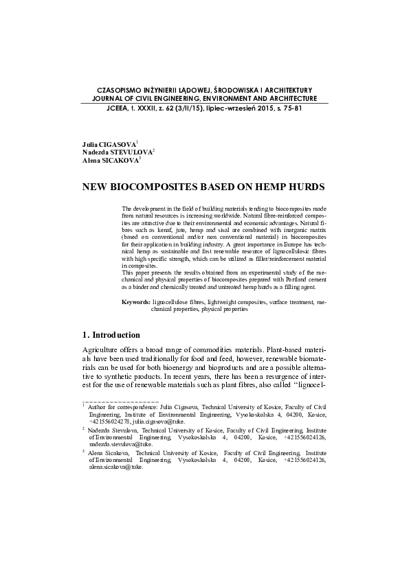 (PDF) New biocomposites based on hemp hurds