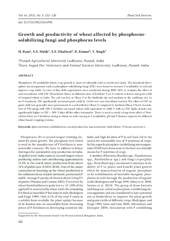 Pdf Growth And Productivity Of Wheat Affected By Phosphorus