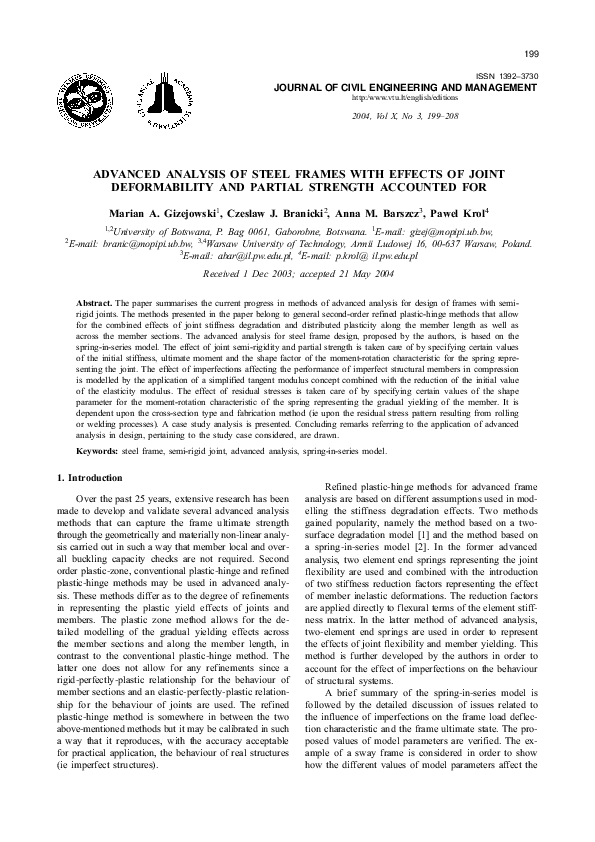 (PDF) Advanced analysis of steel frames with effects of joint ...