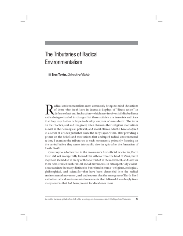 (PDF) The Tributaries of Radical Environmentalism