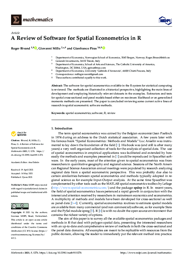 (PDF) A Review of Software for Spatial Econometrics in R