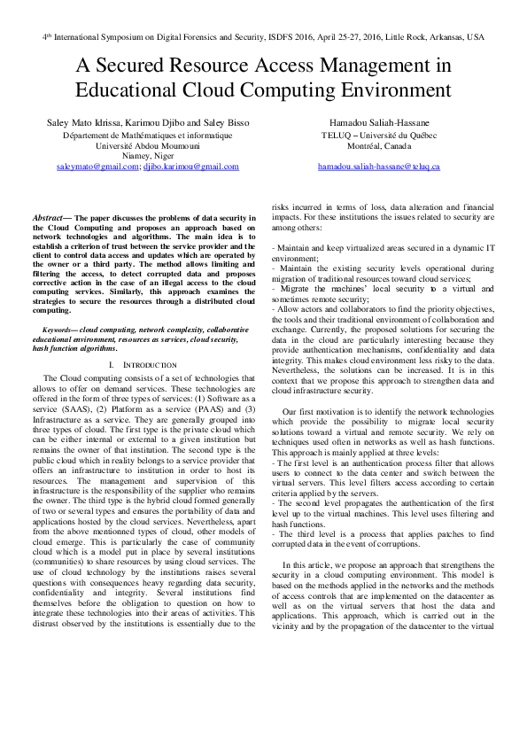 (PDF) A secured resource access management in educational cloud computing environment