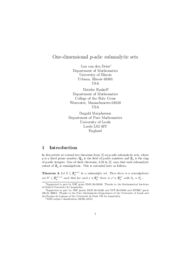 (PDF) One-Dimensional p-Adic Subanalytic Sets