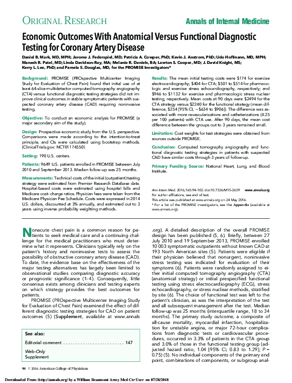 (PDF) Economic Outcomes With Anatomical Versus Functional Diagnostic ...