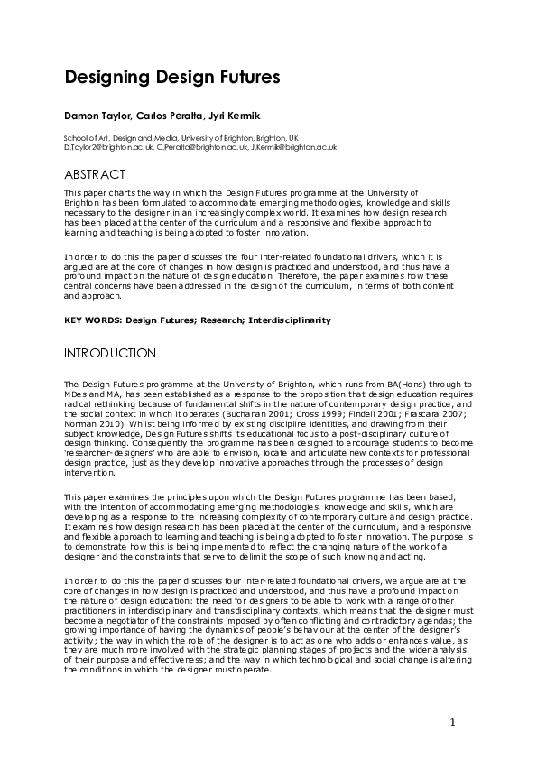 (PDF) Designing Design Futures