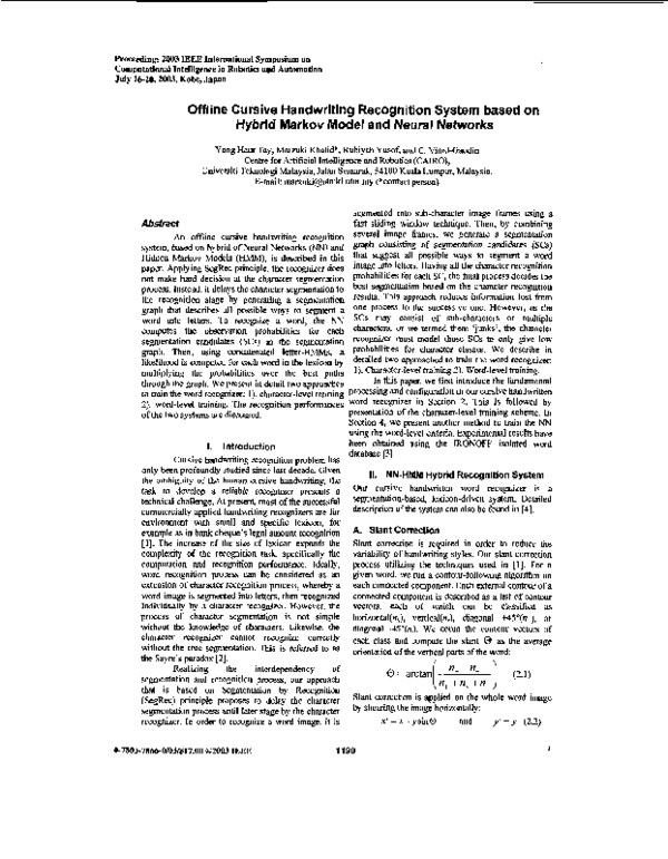 Pdf Offline Cursive Handwriting Recognition System Based On Hybrid