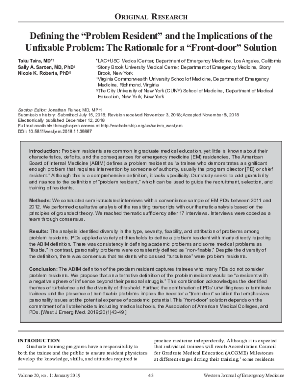 (PDF) Defining the “Problem Resident” and the Implications of the ...