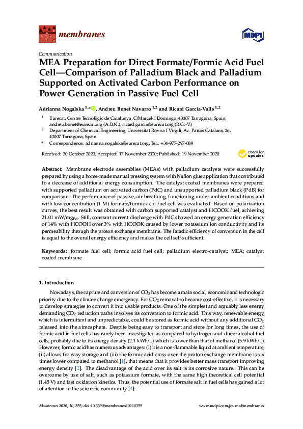 (PDF) MEA Preparation for Direct Formate/Formic Acid Fuel Cell ...