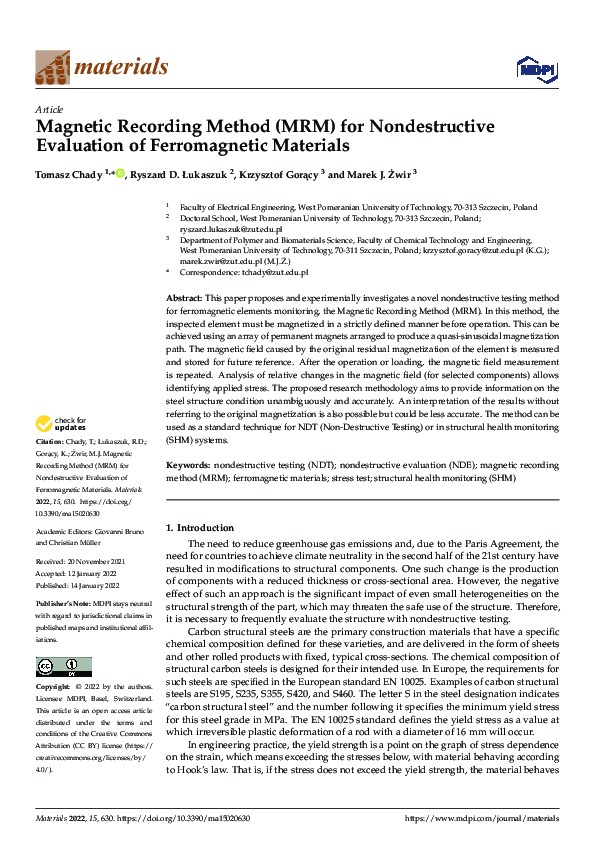 (PDF) Magnetic Recording Method (MRM) for Nondestructive Evaluation of ...