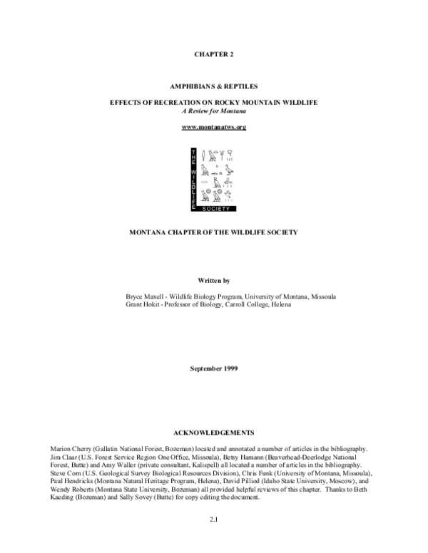 (PDF) EFFECTS OF RECREATION ON ROCKY MOUNTAIN WILDLIFE A Review for ...