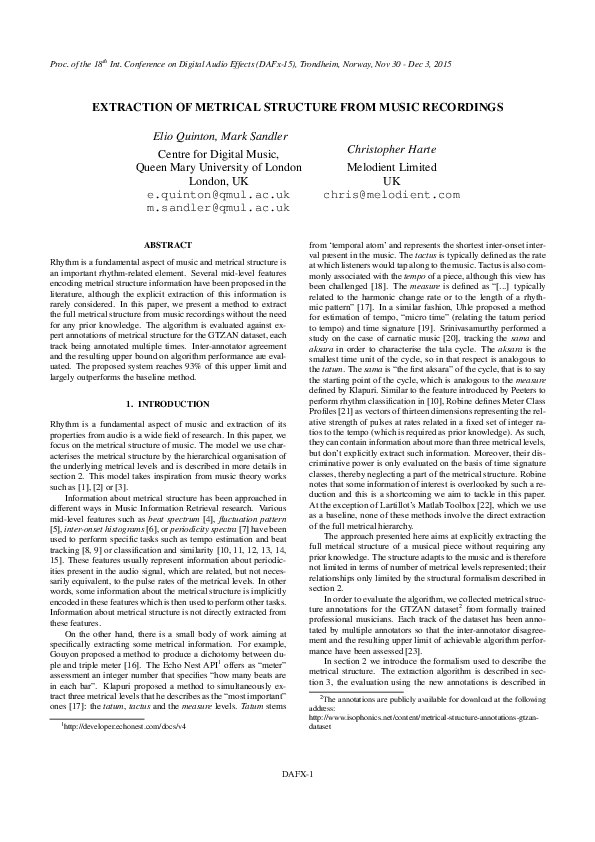 (PDF) Extraction of Metrical Structure from Music Recordings