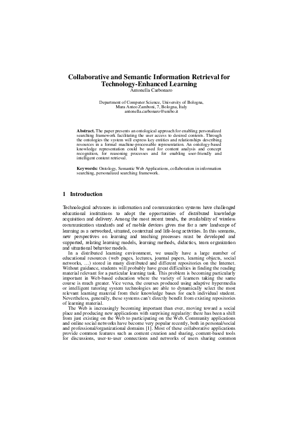 (PDF) Collaborative and Semantic Information Retrieval for Technology-Enhanced Learning