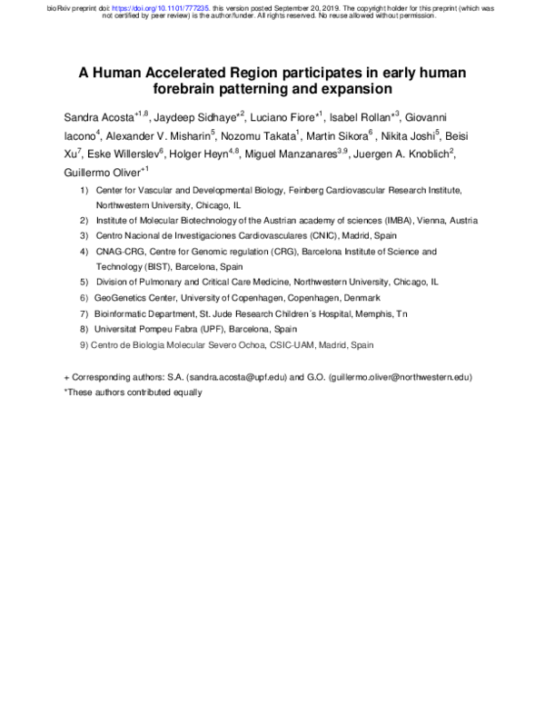 (PDF) A Human Accelerated Region participates in early human forebrain ...