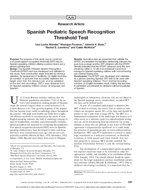 (PDF) Spanish Pediatric Speech Recognition Threshold Test