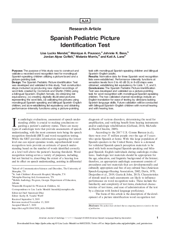 (PDF) Spanish Pediatric Picture Identification Test