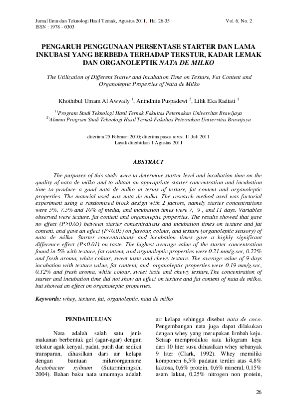 (PDF) PENGARUH PENGGUNAAN PERSENTASE STARTER DAN LAMA INKUBASI YANG BERBEDA TERHADAP TEKSTUR ...